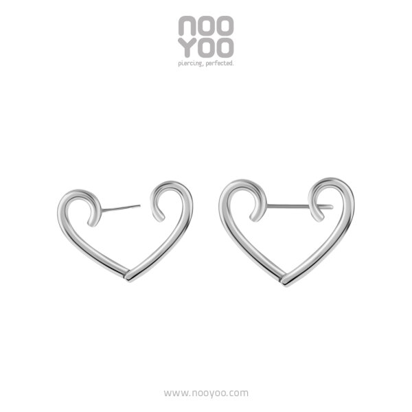 (30850) ต่างหู Heart Shaped Clicker Hoops Surgical Steel - NooYoo
