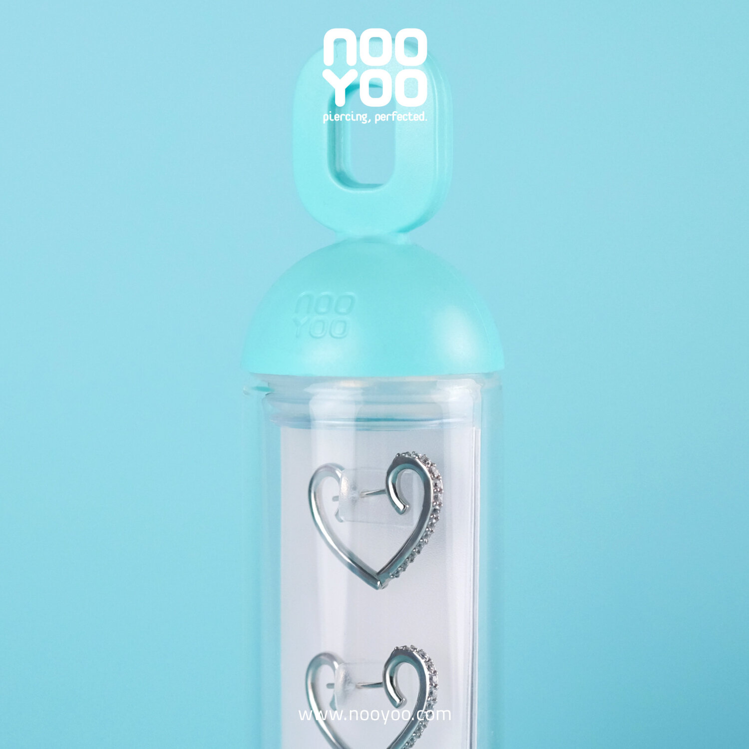 (30872) ต่างหูห่วง Heart Shaped Clicker Hoops with CZ - NooYoo