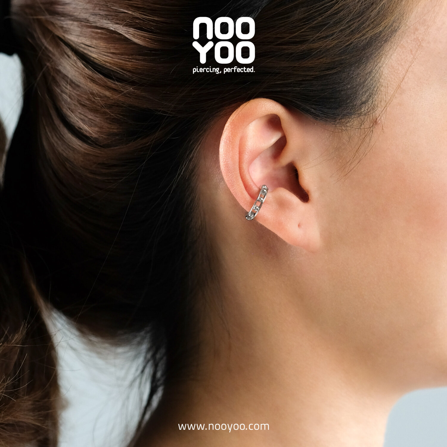 (31214) ต่างหู Ball Bearing Ear cuff Surgical Steel - NooYoo