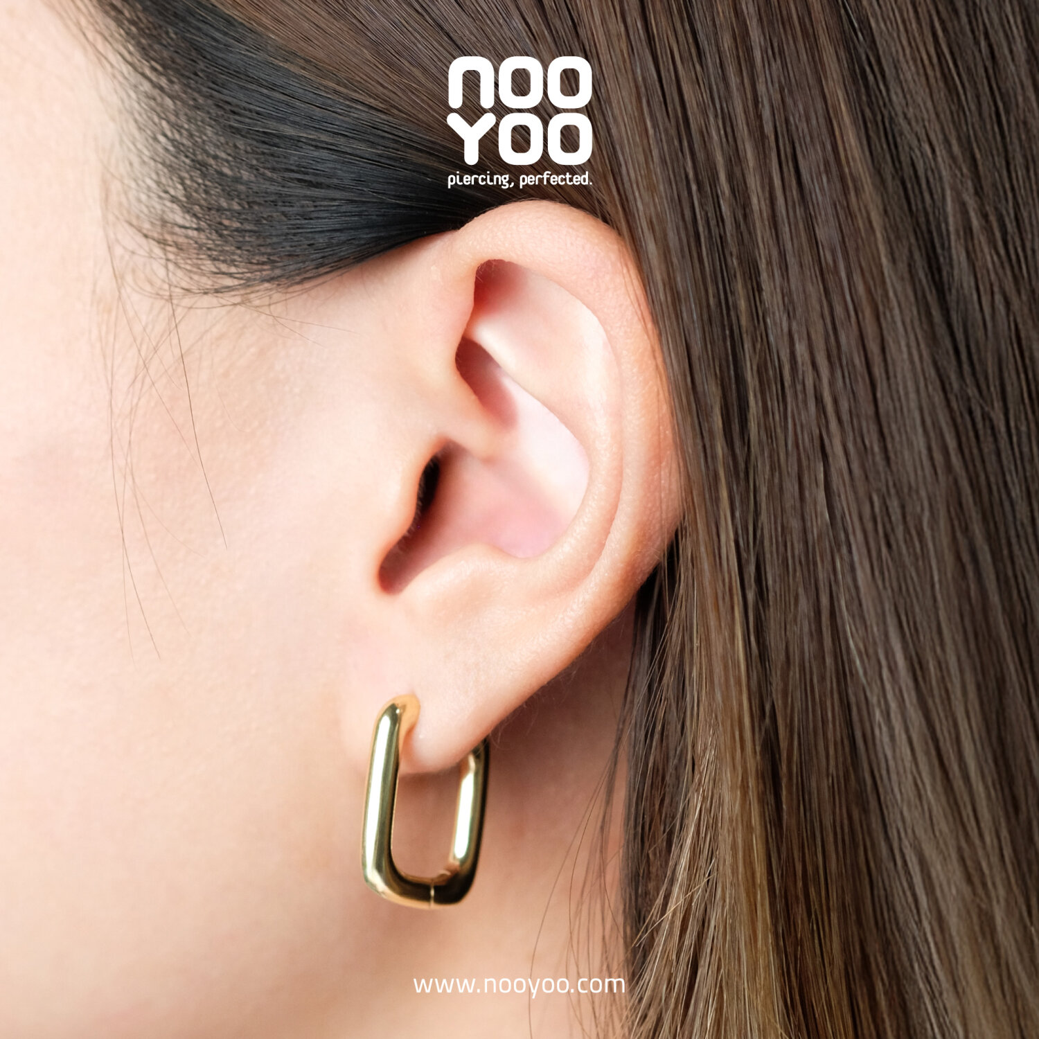 ต่างหู CoCr NF Plain Square Hoops (สีขาว/สีทอง) - NooYoo