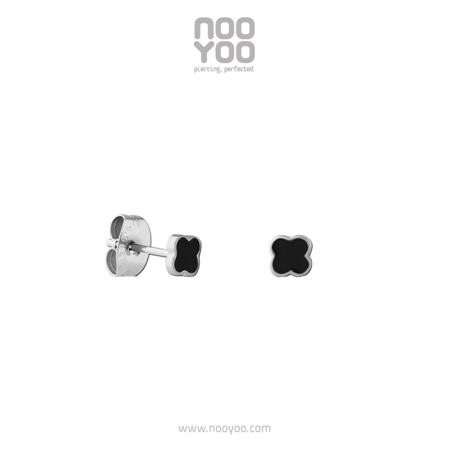 (31173) ต่างหู BLACK FLOWER Surgical Steel - NooYoo