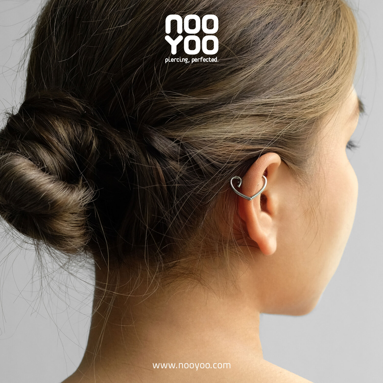 (30850) ต่างหู Heart Shaped Clicker Hoops Surgical Steel - NooYoo