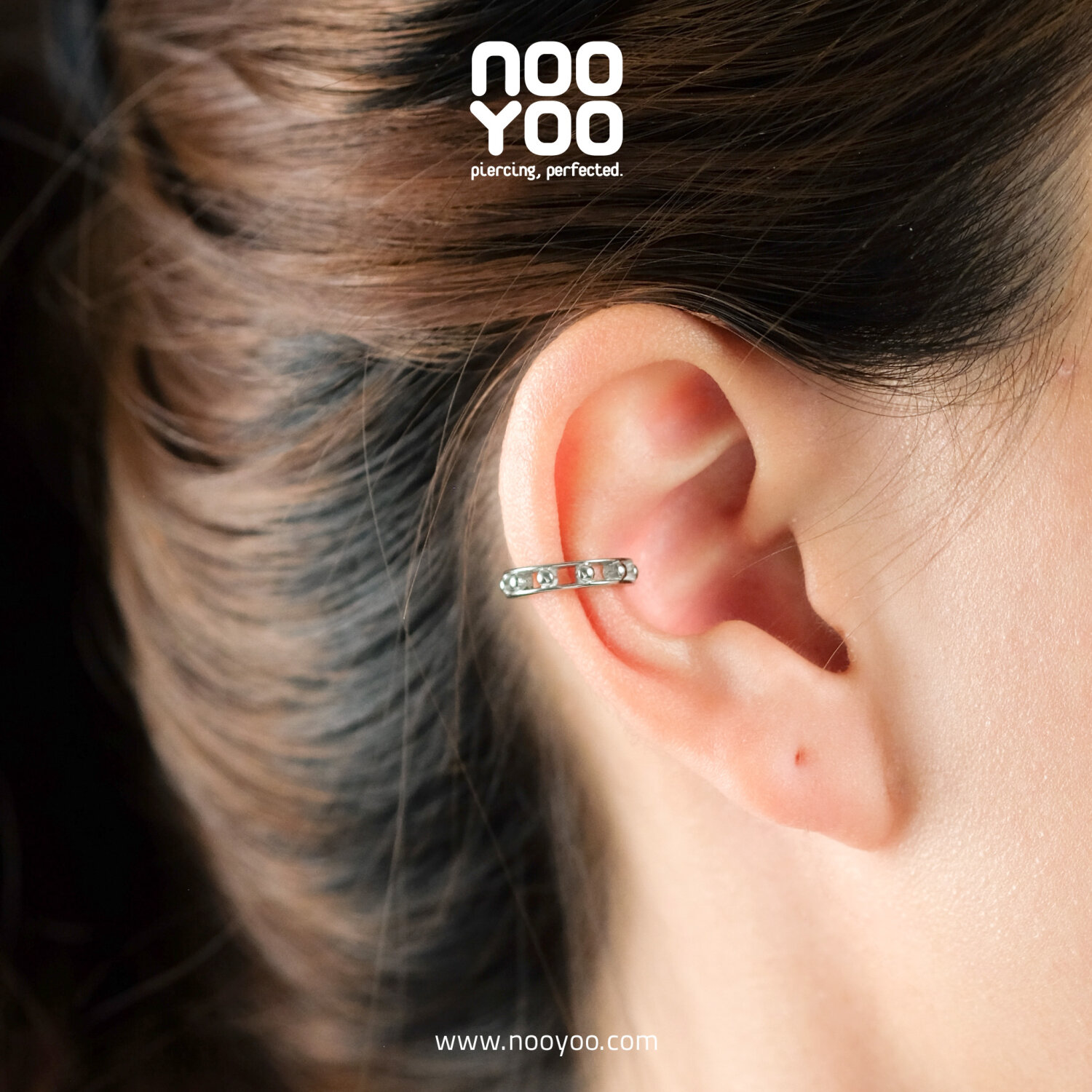 (31214) ต่างหู Ball Bearing Ear cuff Surgical Steel - NooYoo
