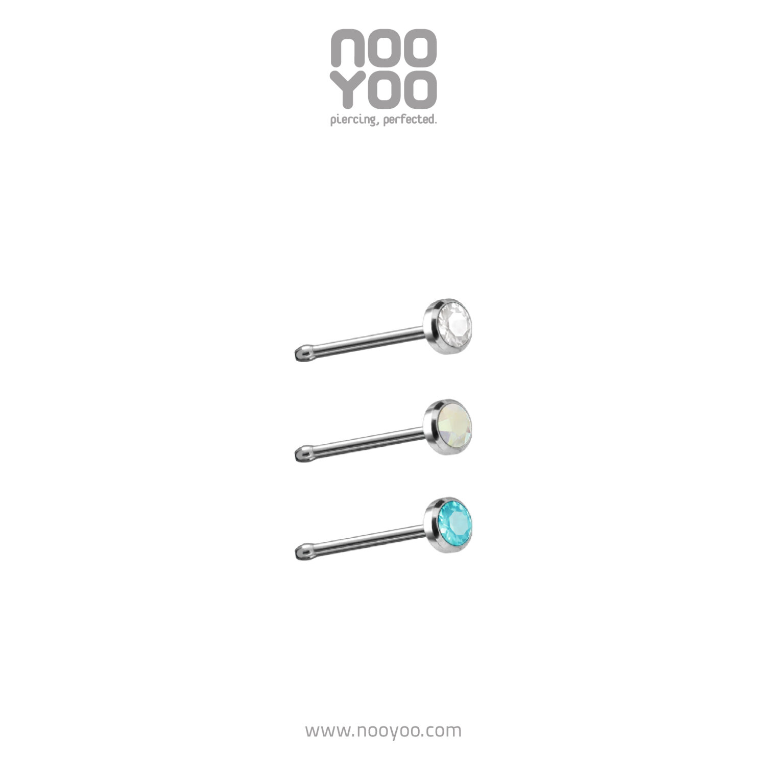 (31370) จิวจมูก Bezel Nose Bone Surgical Steel Set(WH/AB/AQ) - NooYoo
