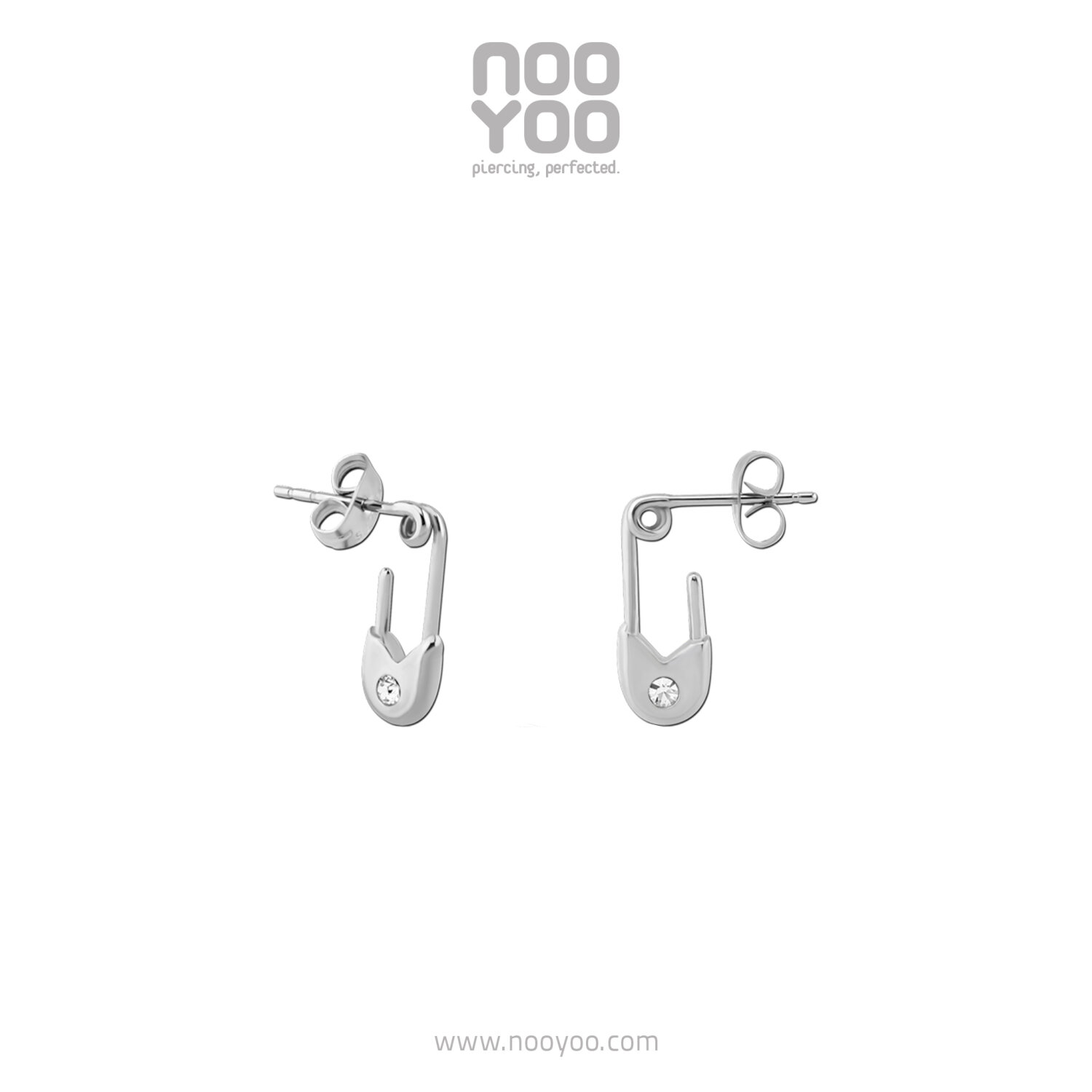 (31172) ต่างหู TINY SAFETY PIN Crystal - NooYoo
