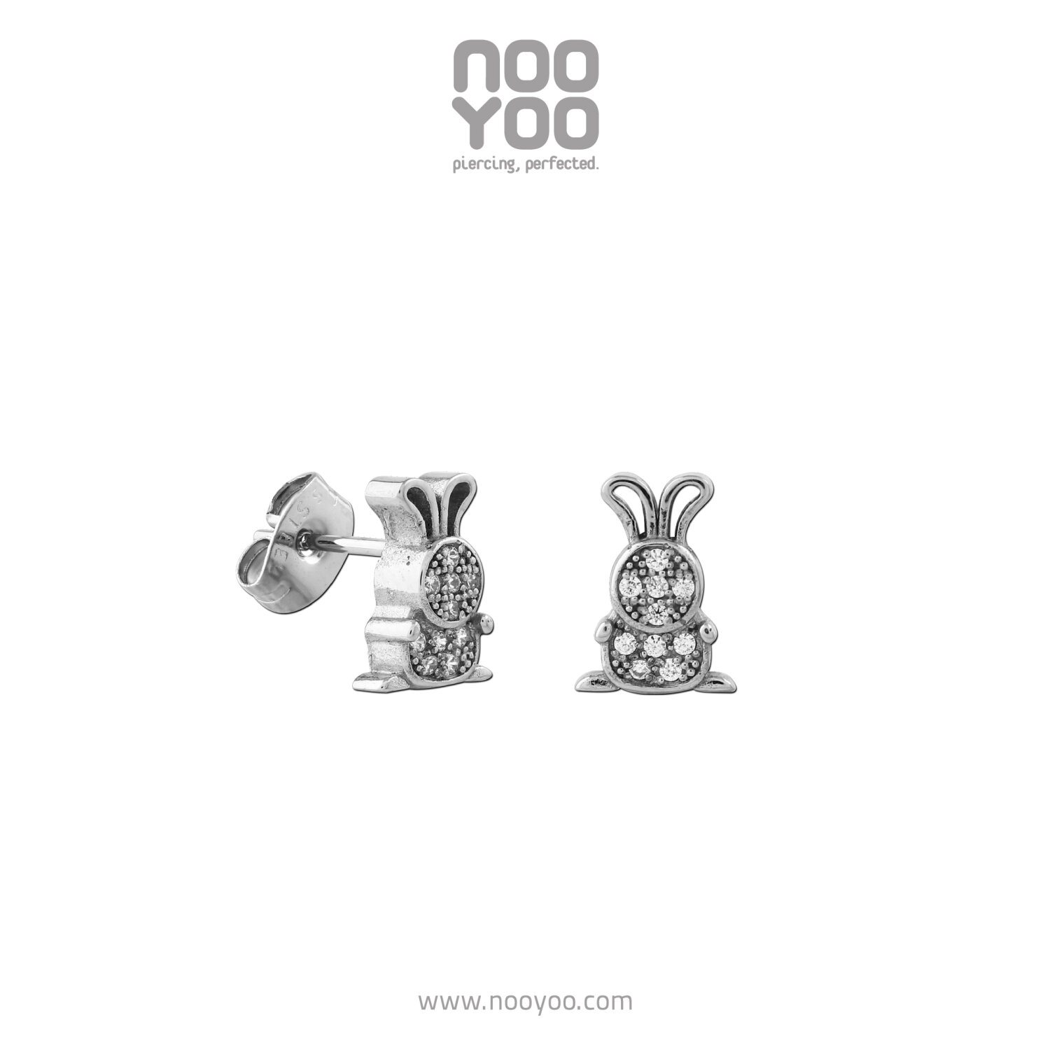 (31357) ต่างหู RABBIT with Crystal Surgical Steel - NooYoo