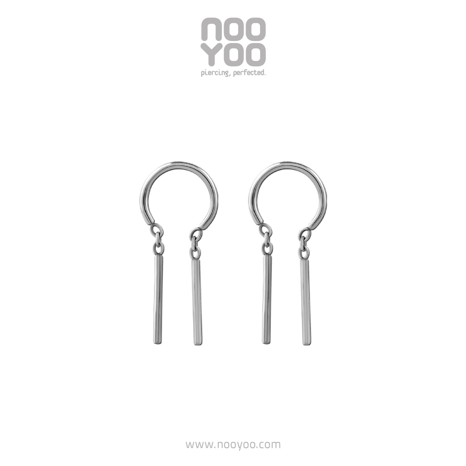 (31204) ต่างหู Half Hoop Ring with Dangling Bar Surgical Steel - NooYoo