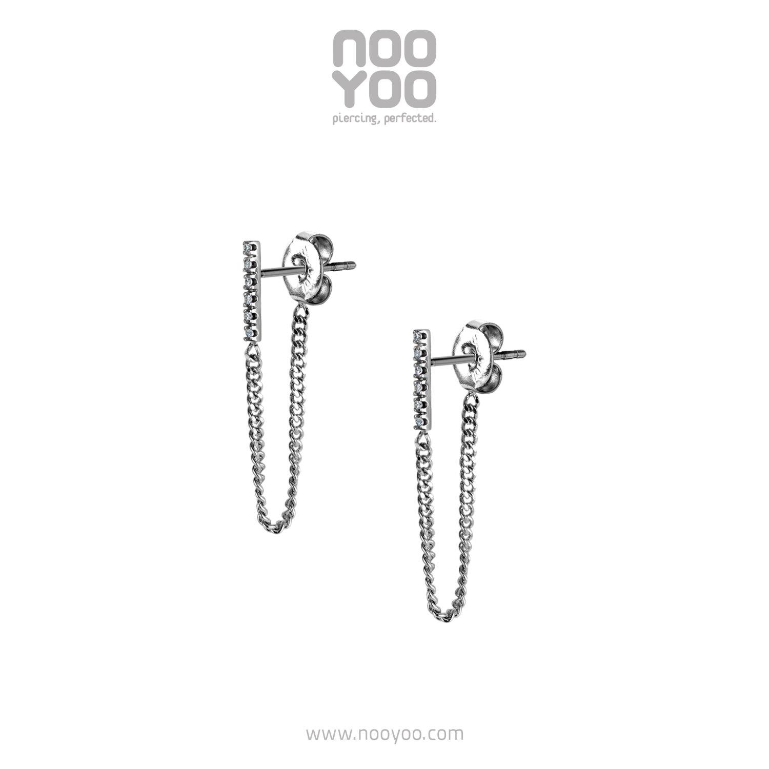 (31050) ต่างหู Bar Chain Jacket CZ White Surgical Steel - NooYoo