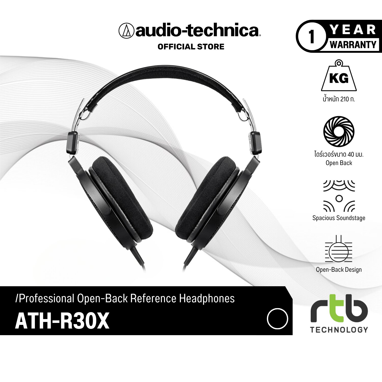 Audio-Technica ATH-R30x หูฟังแบบเปิด Professional Open-Back Headphones ...