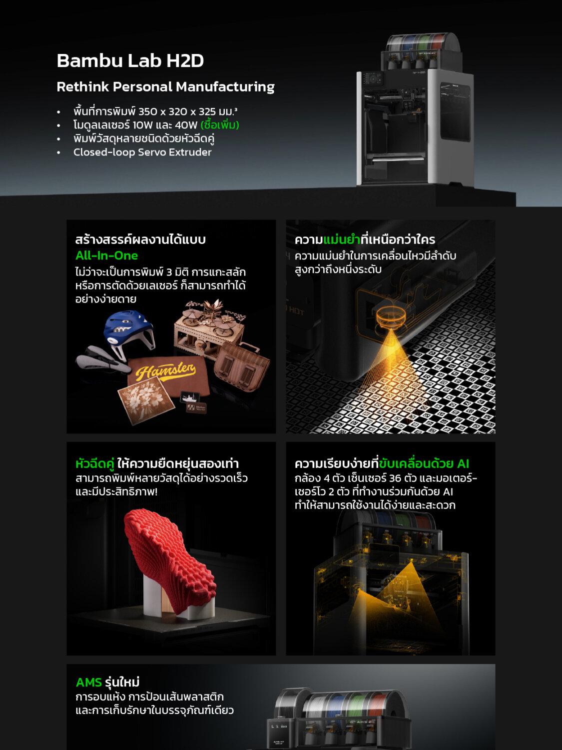 เครื่องพิมพ์ 3 มิติ Bambu Lab H2D Combo - Siamreprap