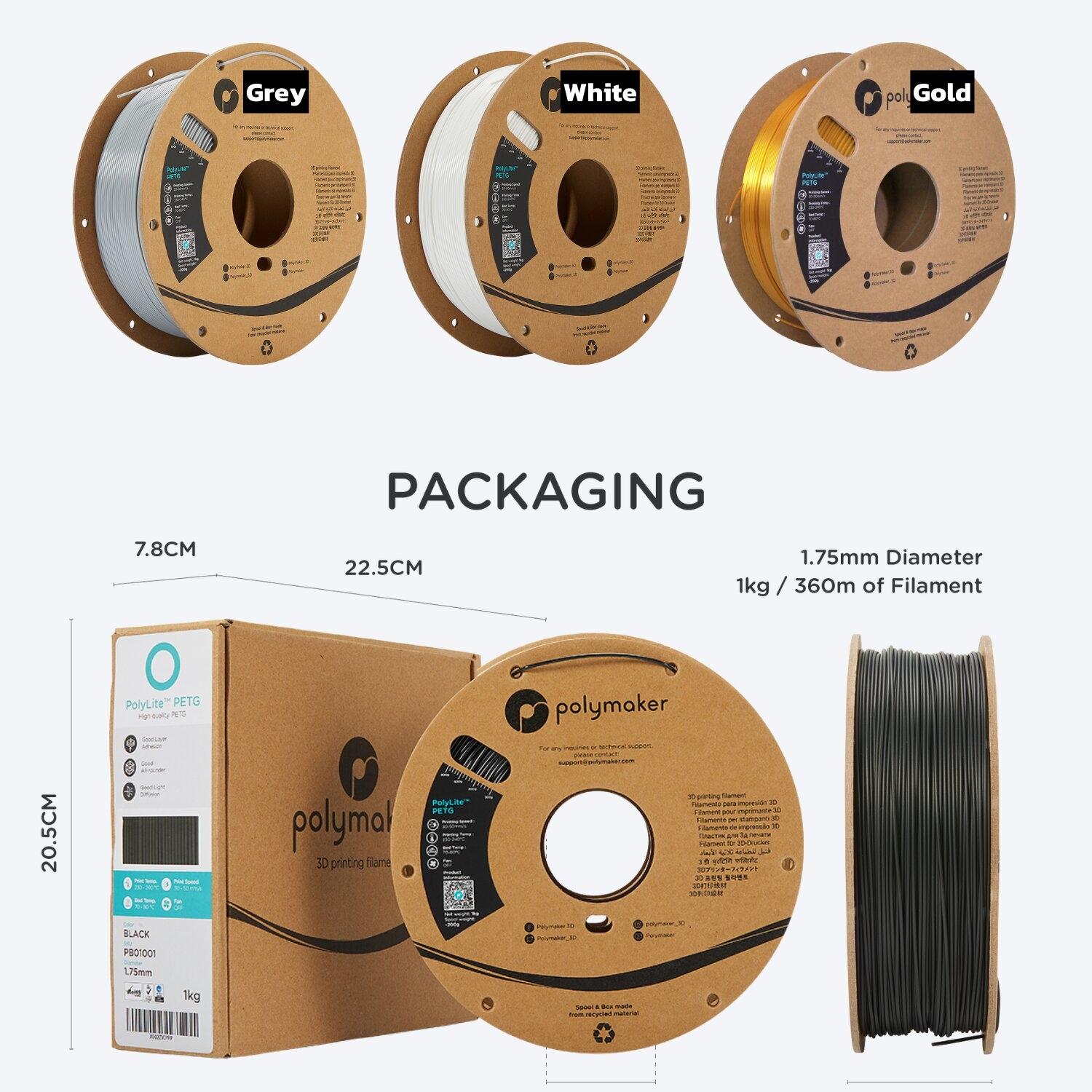เส้นพลาสติก Polylite PETG ขนาด 1.75 มิล น้ำหนัก 1000 กรัม - Siamreprap