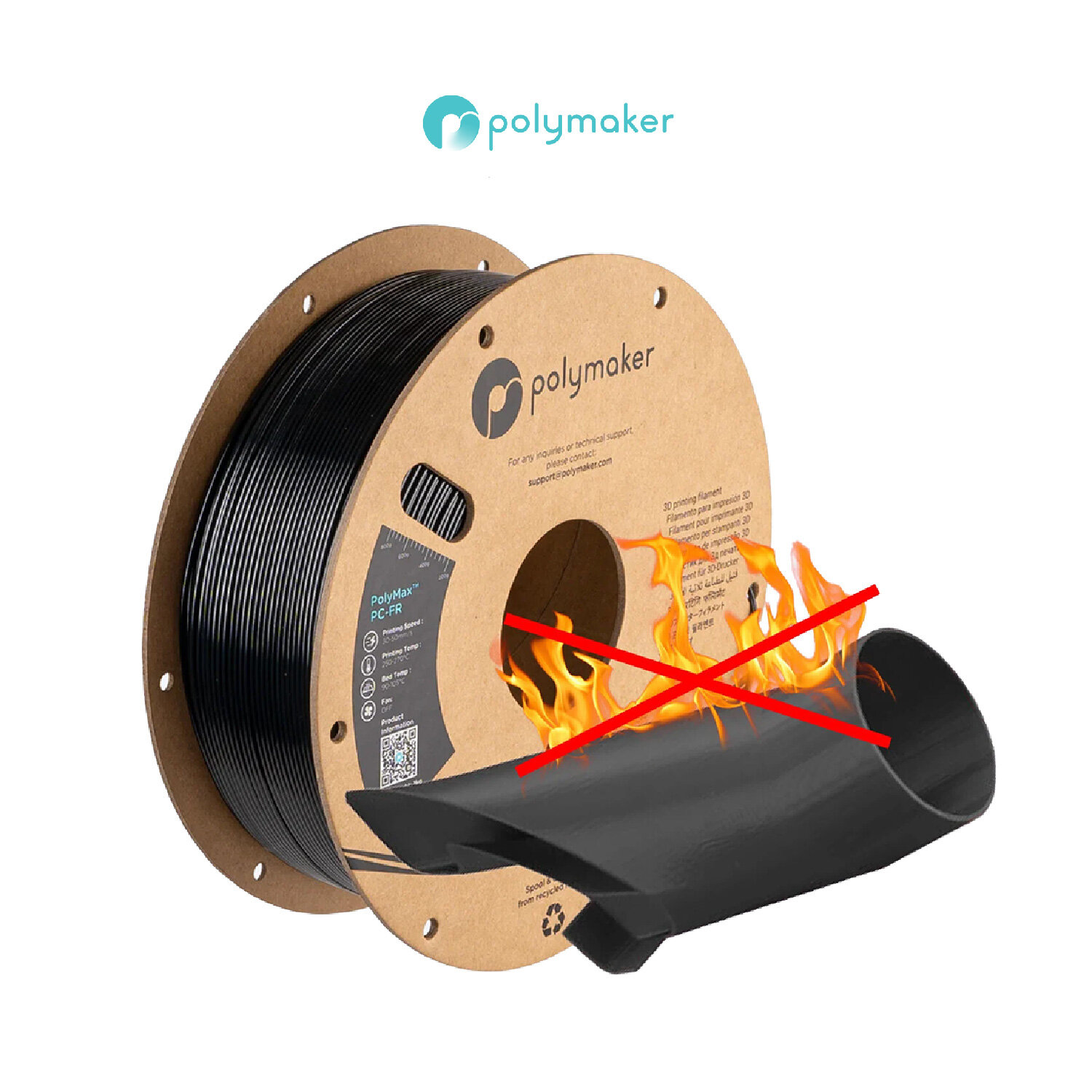 เส้นพลาสติก Polymaker PC-FR เสริมสารหน่วงไฟ ระดับ UL94 V0 - Siamreprap