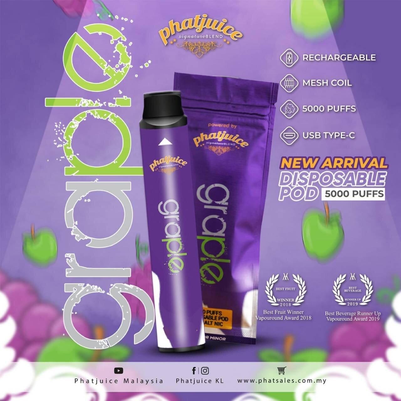 [PODDIS] Graple (องุ่นยาว) Disposable Pod 5000puffs Nic5% 10ML 600mAh ...