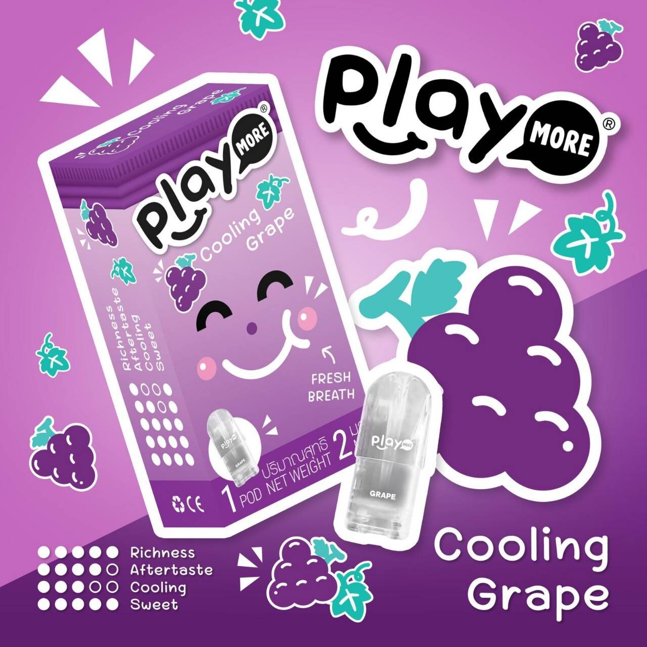 [CLOSESYSTEM]Play More Pod - 2.0ml Nic5% กล่อง1ตัว มี 6 กลิ่น (ใส่ ...