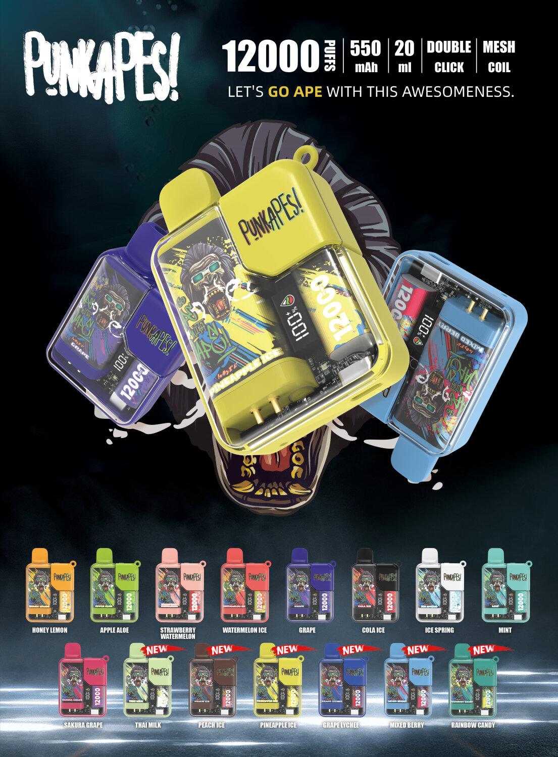 [PODDIS] Punkapes Disposable Pod 12000 Puffs Nic5% (50mg) 20ML 550mAh ...