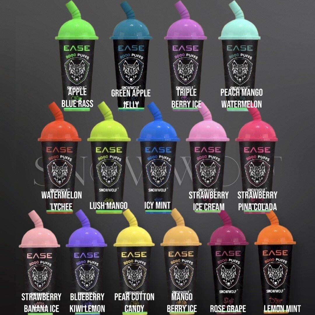 Poddis Sale Snow Wolf Ease สีดำ 8000puffs Disposable Pod Nic5 50mg 18ml ชาร์จได้