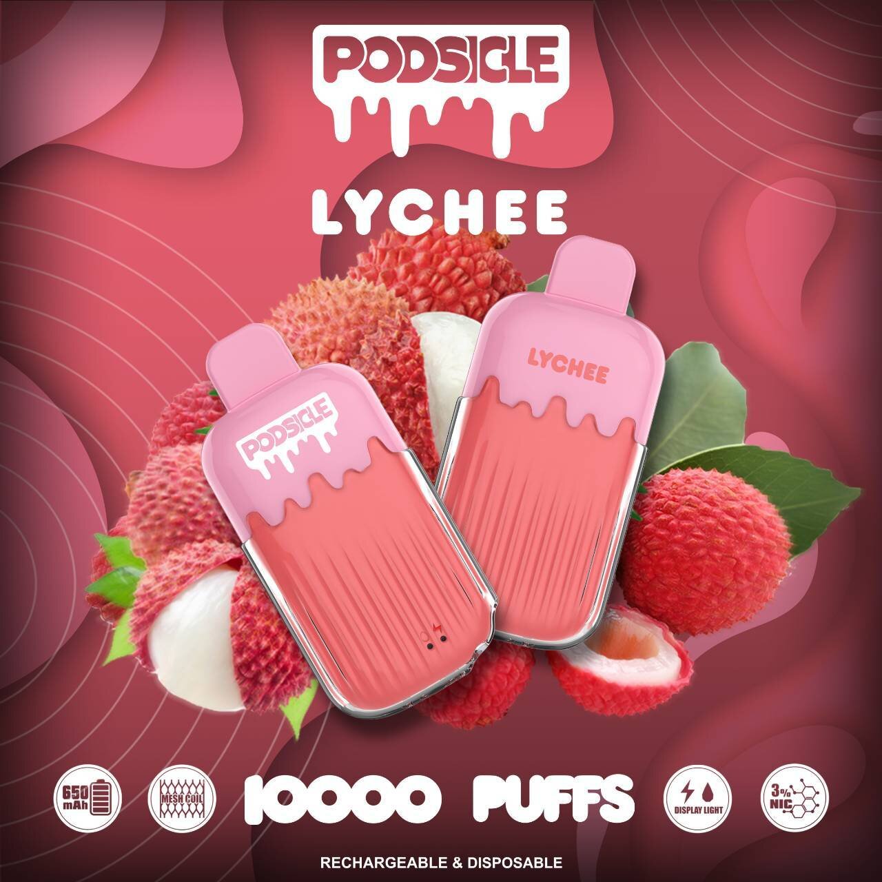 [PODDIS] Podsicle 10000puffs Disposable Pod - Lychee ลิ้นจี่ Nic3% 15ML ...