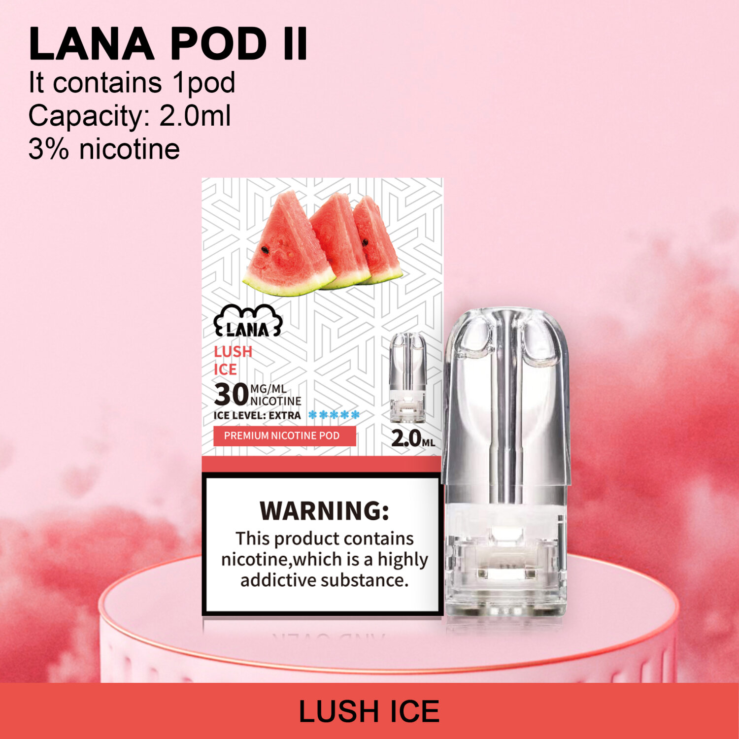 [CLOSESYSTEM] LANA POD II Infinity Pod (Single) - Lush Ice แตงโม Nic3% 2ml กล่อง1ตัว (ใส่ Relx ...