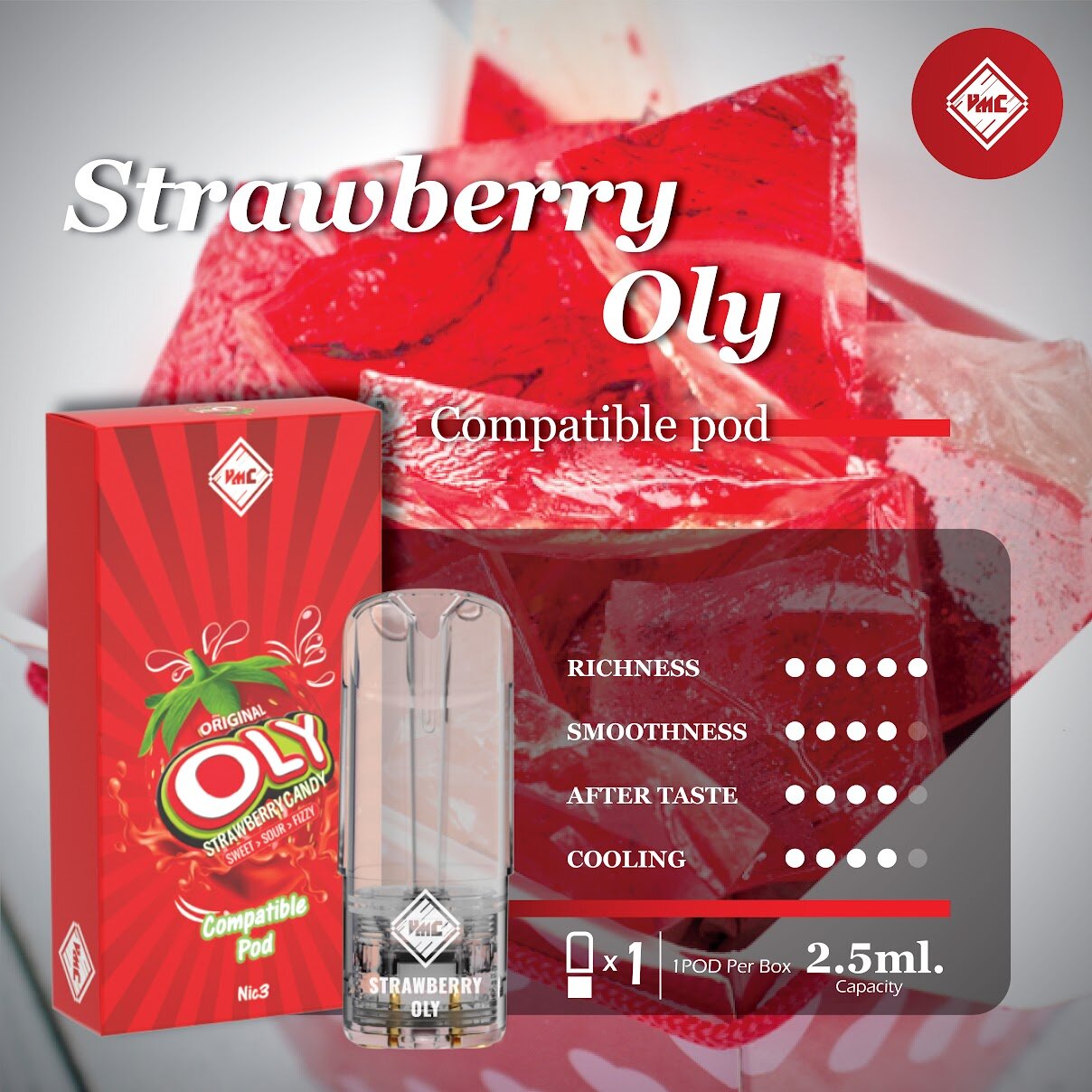 [CLOSESYSTEM] Vmc Pod - Oly Strawberry ลูกอมโอเล่สตรอว์เบอร์รี่ 2.5ml (สำหรับRelx Infinity ...