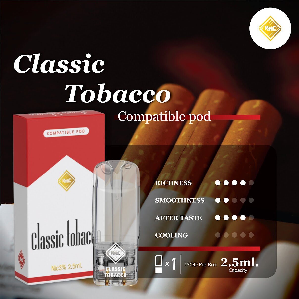 [CLOSESYSTEM] Vmc Pod - Classic Tobacco ยาสูบ 2.5ml (สำหรับRelx ...