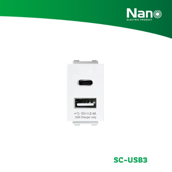 NANO เต้ารับคู่มีกราวน์ + ม่านนิรภัย + USB Type A + Type C Classic ...