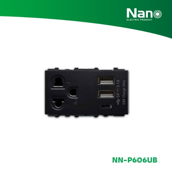 NANO เต้ารับเดี่ยวมีกราวน์ + ม่านนิรภัย + USB Type A + Type C Classic ...