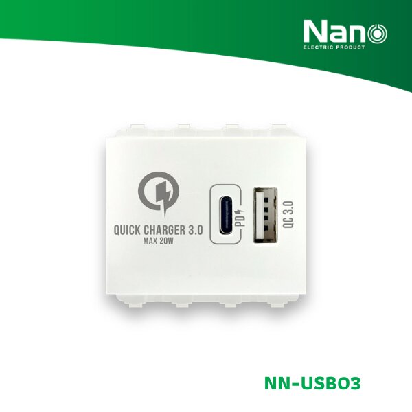 NANO เต้ารับชาร์จเร็ว 3.0 + พีดี 20 วัตต์ USB Type A + Type C ขนาด 2 ช่อง รุ่น Classic series สี ...