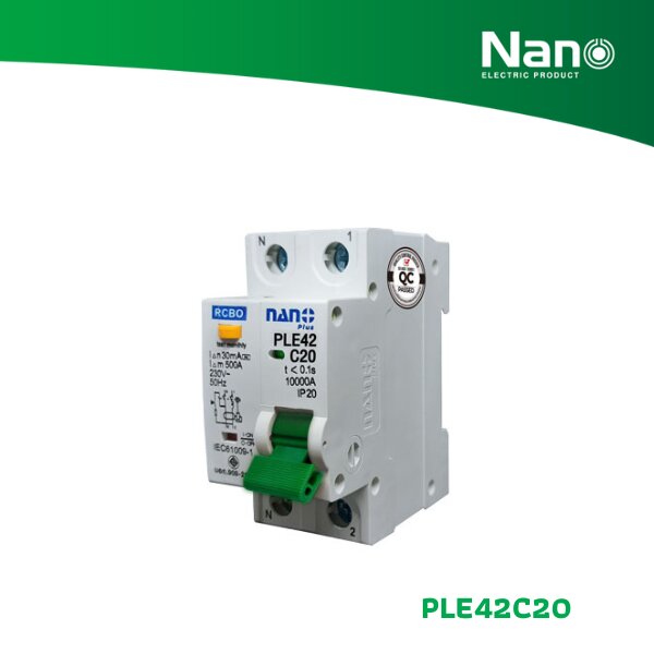 NANO เซอร์กิตเบรกเกอร์กันดูด NANO PLUS 2P 20A 10kA (1 ชิ้น/กล่อง, 6 ...