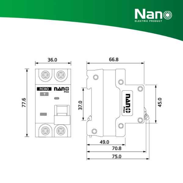 NANO เซอร์กิตเบรกเกอร์กันดูด NANO PLUS 2P 20A 10kA (1 ชิ้น/กล่อง, 6 ชิ้น/กล่อง) รุ่น PLE42C20 ...