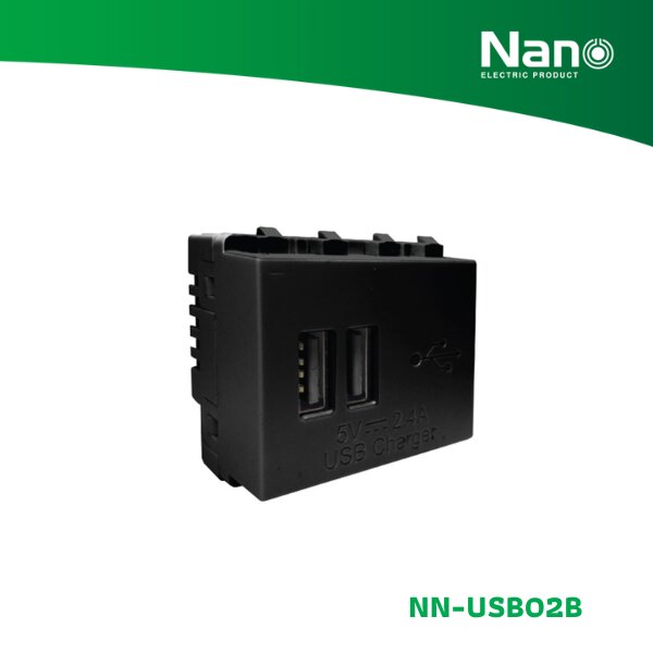 NANO เต้ารับชาร์จ USB 2.4A 5V ขนาด 2 ช่อง Classic series สีดำ (1 ชิ้น/กล่อง, 20 ชิ้น/กล่อง) รุ่น ...