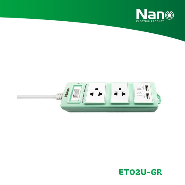 NANO ปลั๊กพ่วง 4 เต้ารับ + USB 2.1A 5V + 1 สวิตช์ 16A Nano Lite (สายยาว 3M) (1 ชิ้น/กล่อง) รุ่น ...