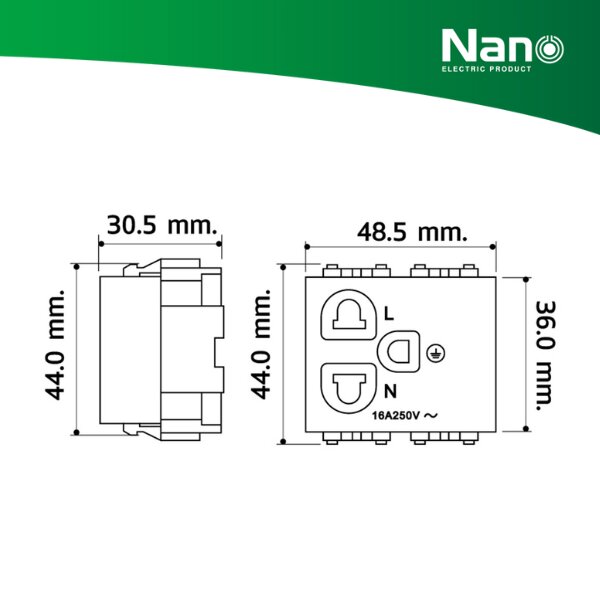 NANO เต้ารับเดี่ยว มีกราวน์ 16A 250V ขนาด 2 ช่อง Classic series สีขาว (1 ชิ้น/กล่อง, 10 ชิ้น ...