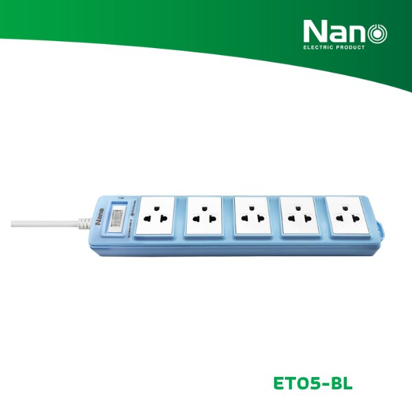 NANO ปลั๊กพ่วง 5 เต้ารับ + 1 เมนสวิตช์ 16A Nano Lite (สายยาว 3M) (1 ชิ้น/กล่อง) รุ่น ET05-16A-3M ...