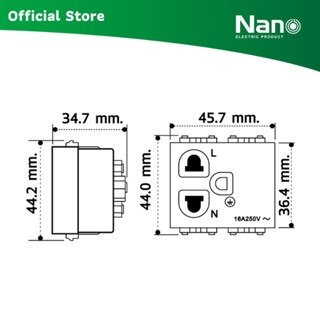 NANO เต้ารับเดี่ยวมีกราวน์ + ม่านนิรภัย 16A 250V ขนาด 2 ช่อง (แบบขันน็อต) Classic series สีดำ (1 ...