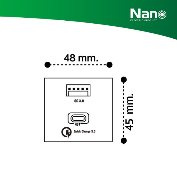 NANO เต้ารับ USB ชาร์จเร็ว 3.0 + PD 20W USB Type A + Type C ขนาด 2 ช่อง ...