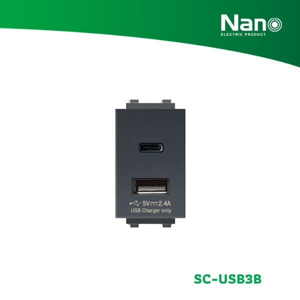 NANO เต้ารับ USB Type A + Type C 2.4A 5V Classic series สีดำ (1 ชิ้น/กล่อง) รุ่น SC-USB3B - NANO ...