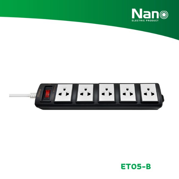 NANO ปลั๊กพ่วง 5 เต้ารับ + 1 เมนสวิตช์ 16A Nano Lite (สายยาว 3M) (1 ชิ้น/กล่อง) รุ่น ET05-16A-3M ...