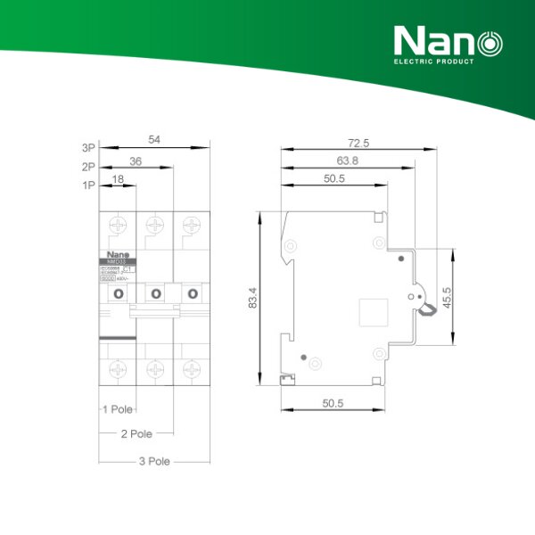 NANO เซอร์กิตเบรกเกอร์ MCB 3 Pole 3A 6kA (4 ชิ้น/กล่อง) รุ่น NMD33C3 ...