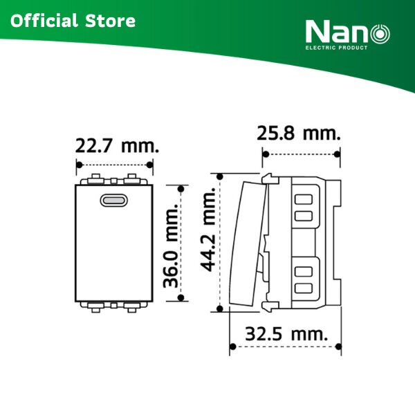 NANO สวิตซ์ 1 ทาง ขนาด 1 ช่อง Classic series สีดำ (1 ชิ้น/กล่อง, 20 ...