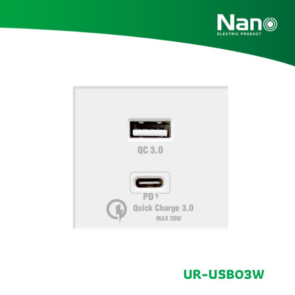 NANO เต้ารับ USB ชาร์จเร็ว 3.0 + PD 20W USB Type A + Type C ขนาด 2 ช่อง ...