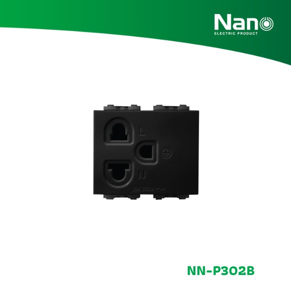 NANO เต้ารับเดี่ยวมีกราวน์ และม่านนิรภัย 16A 250V ขนาด 2 ช่อง Classic series สีดำ (1 ชิ้น/กล่อง ...