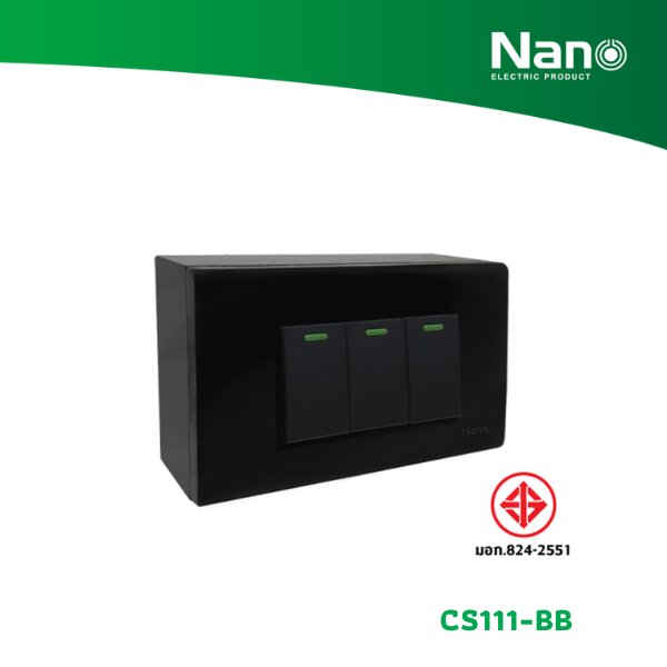 NANO ชุดฝา 3 ช่อง 3 สวิตช์ และบล็อกลอยขนาด 2*4 นิ้ว Classic series สีดำ ...