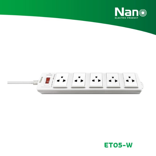 NANO ปลั๊กพ่วง 5 เต้ารับ + 1 เมนสวิตช์ 16A Nano Lite (สายยาว 3M) (1 ชิ้น/กล่อง) รุ่น ET05-16A-3M ...