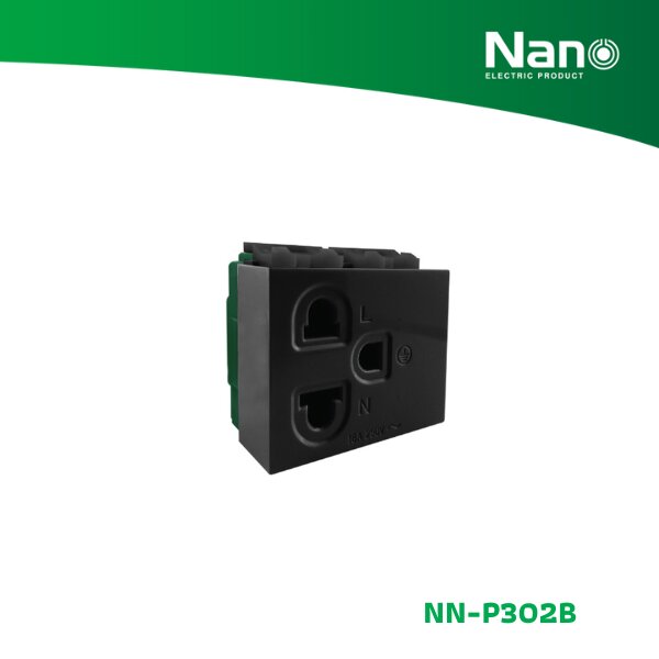 NANO เต้ารับเดี่ยวมีกราวน์ และม่านนิรภัย 16A 250V ขนาด 2 ช่อง Classic series สีดำ (1 ชิ้น/กล่อง ...