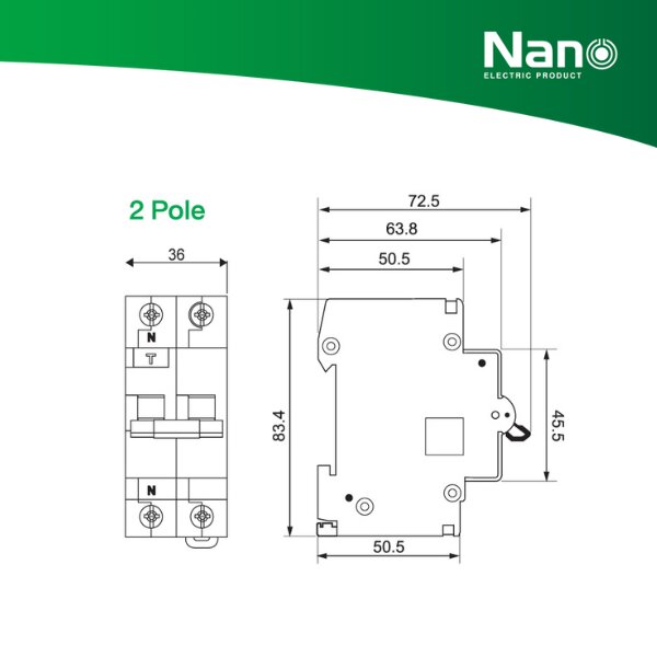 NANO เซอร์กิตเบรกเกอร์กันดูด RCBO 2P 20A 10kA (1 ชิ้น/กล่อง) รุ่น NLE41C20 - NANO ELECTRIC PRODUCT