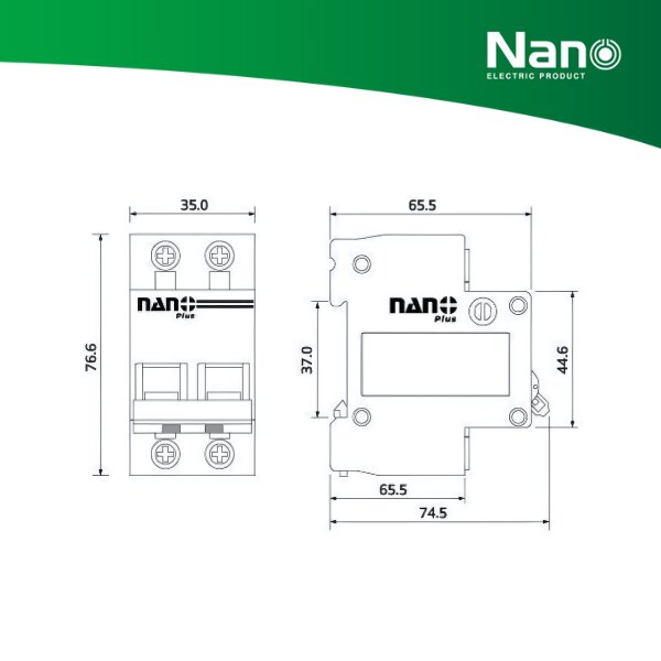 NANO เซอร์กิตเบรกเกอร์ NANO PLUS 10kA DC 2P 500V (1 ชิ้น/กล่อง) รุ่น DC ...