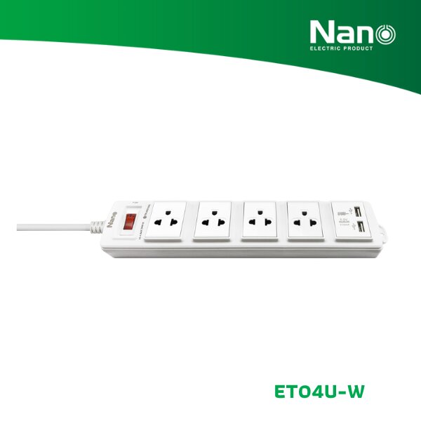 NANO ปลั๊กพ่วง 4 เต้ารับ + USB 2.1A 5V + 1 สวิตช์ 16A Nano Lite (สายยาว 10M) (1 ชิ้น/กล่อง) รุ่น ...
