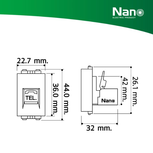 NANO เต้ารับโทรศัพท์ 6P 4C ขนาด 1 ช่อง Classic series สีดำ (1 ชิ้น/กล่อง, 20 ชิ้น/กล่อง) รุ่น NN ...