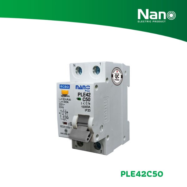 NANO เซอร์กิตเบรกเกอร์กันดูด NANO PLUS 2P 50A 10kA (1 ชิ้น/กล่อง, 6 ชิ้น/กล่อง) รุ่น PLE42C50 ...