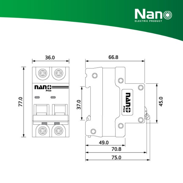 NANO เซอร์กิตเบรกเกอร์ NANO PLUS 2P 50A 10kA (1 ชิ้น/กล่อง, 6 ชิ้น/กล่อง) รุ่น PMD42C50 - NANO ...
